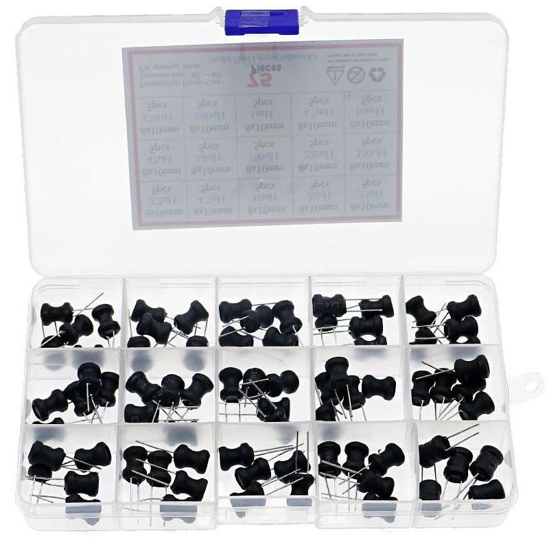 Cylindrical inductor set, 15 values, 2.2UH-10MH