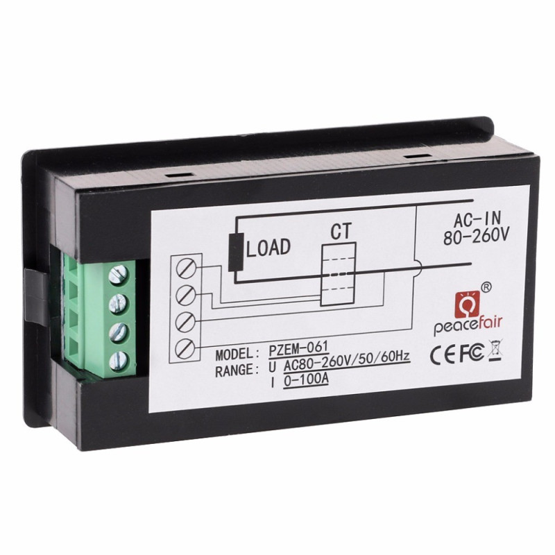 AC panel monitor with CT 4 in 1 260VAC 100A PZEM-061