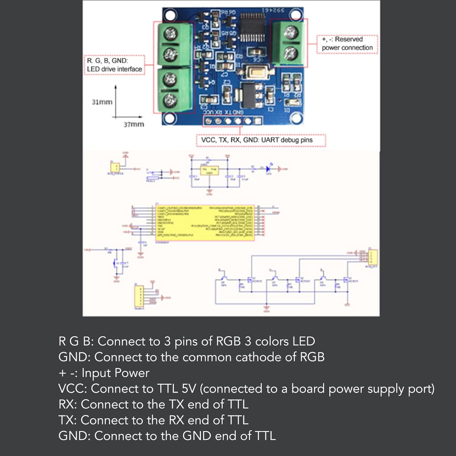 Modul Driver banda LED RGB PWM UART 9600 3.3-5V Arduino
