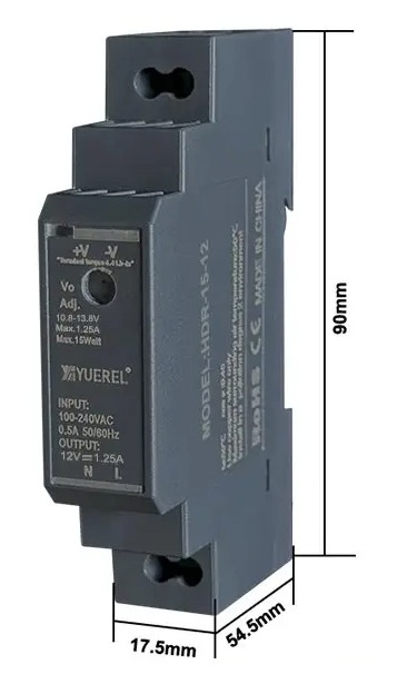 DIN rail switching power supply HDR-15-12 12V 15W 240V